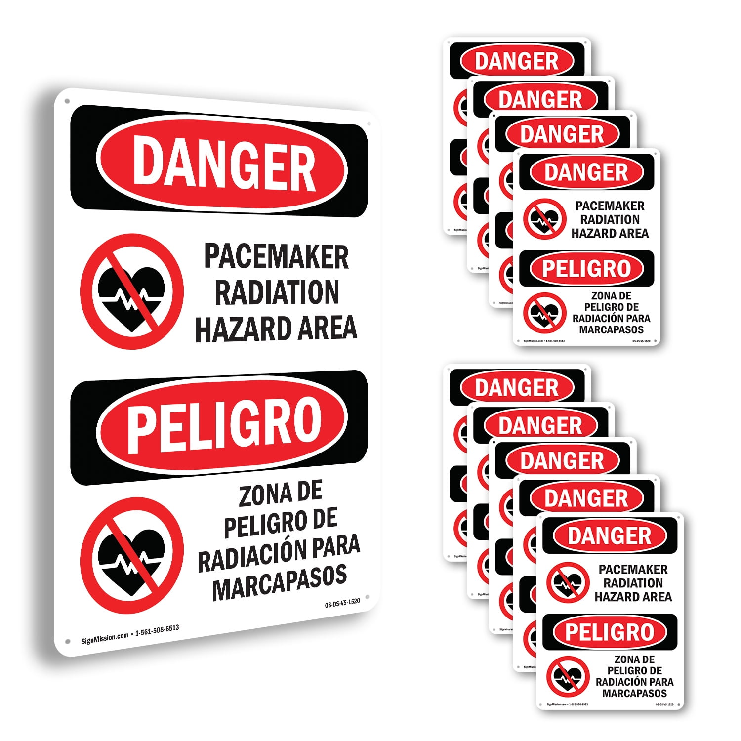 Pacemaker Radiation Hazard Area Bilingual OSHA Danger Aluminum Sign 24 ...