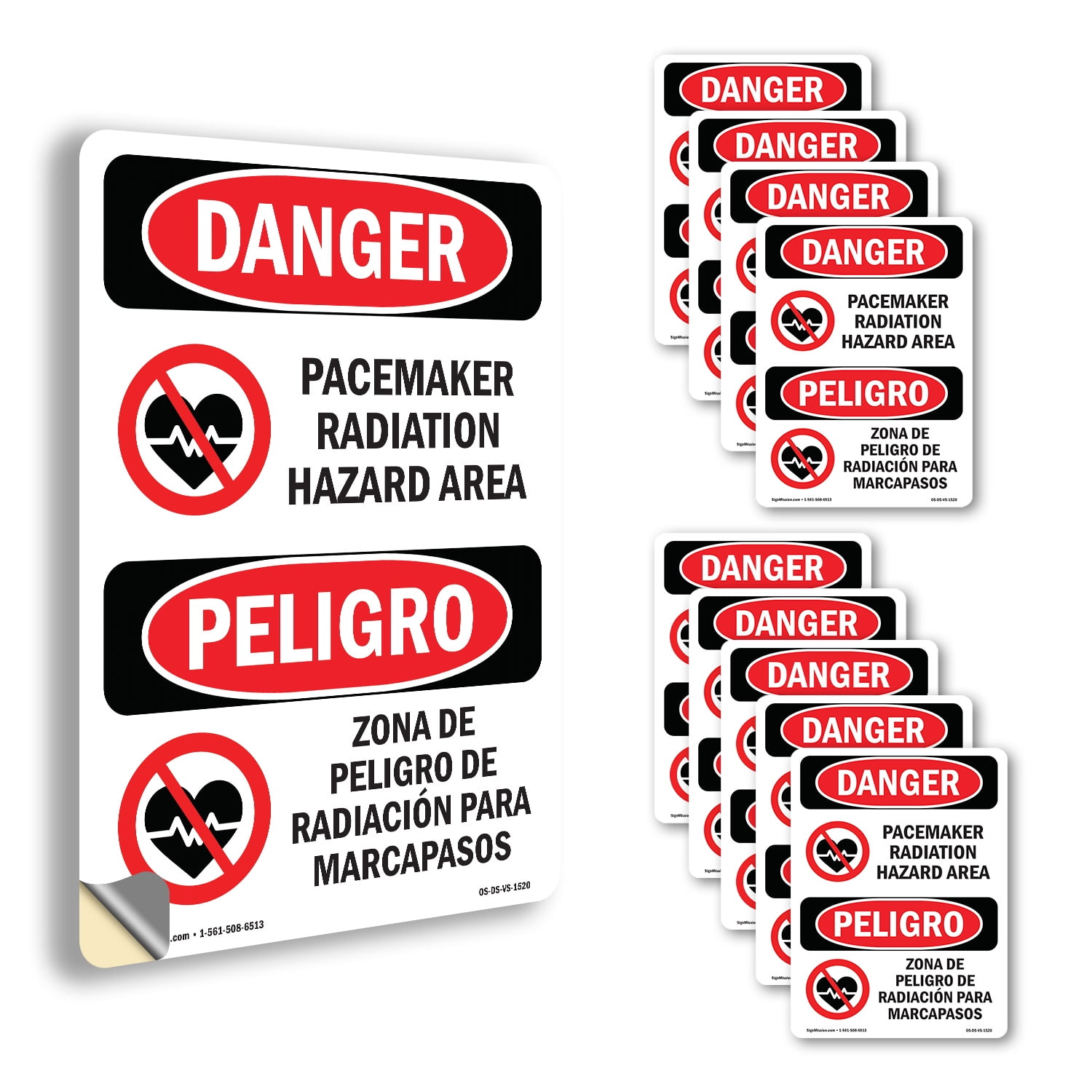 Pacemaker Radiation Hazard Area Bilingual OSHA Danger Vinyl Decal Label ...