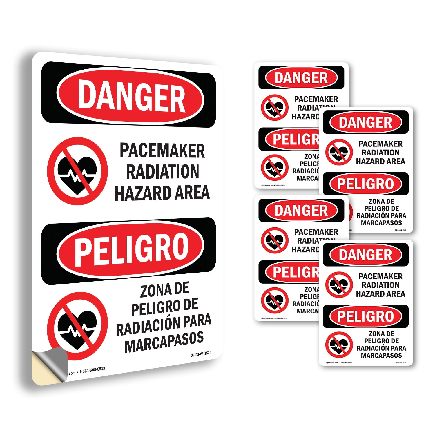 Pacemaker Radiation Hazard Area Bilingual OSHA Danger Vinyl Decal Label ...