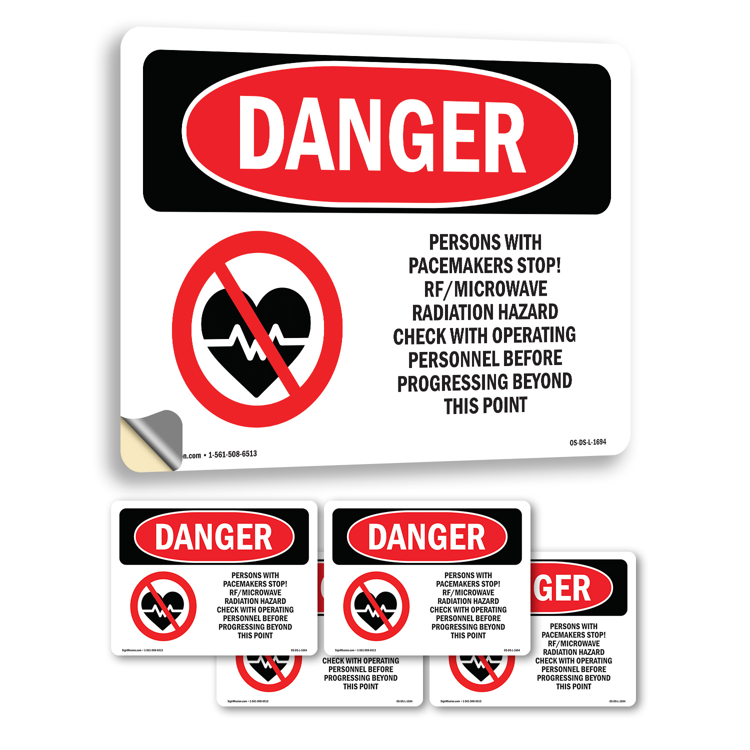 Pacemakers Stop Rf Microwave Radiation OSHA Danger Vinyl Decal Label 5 ...