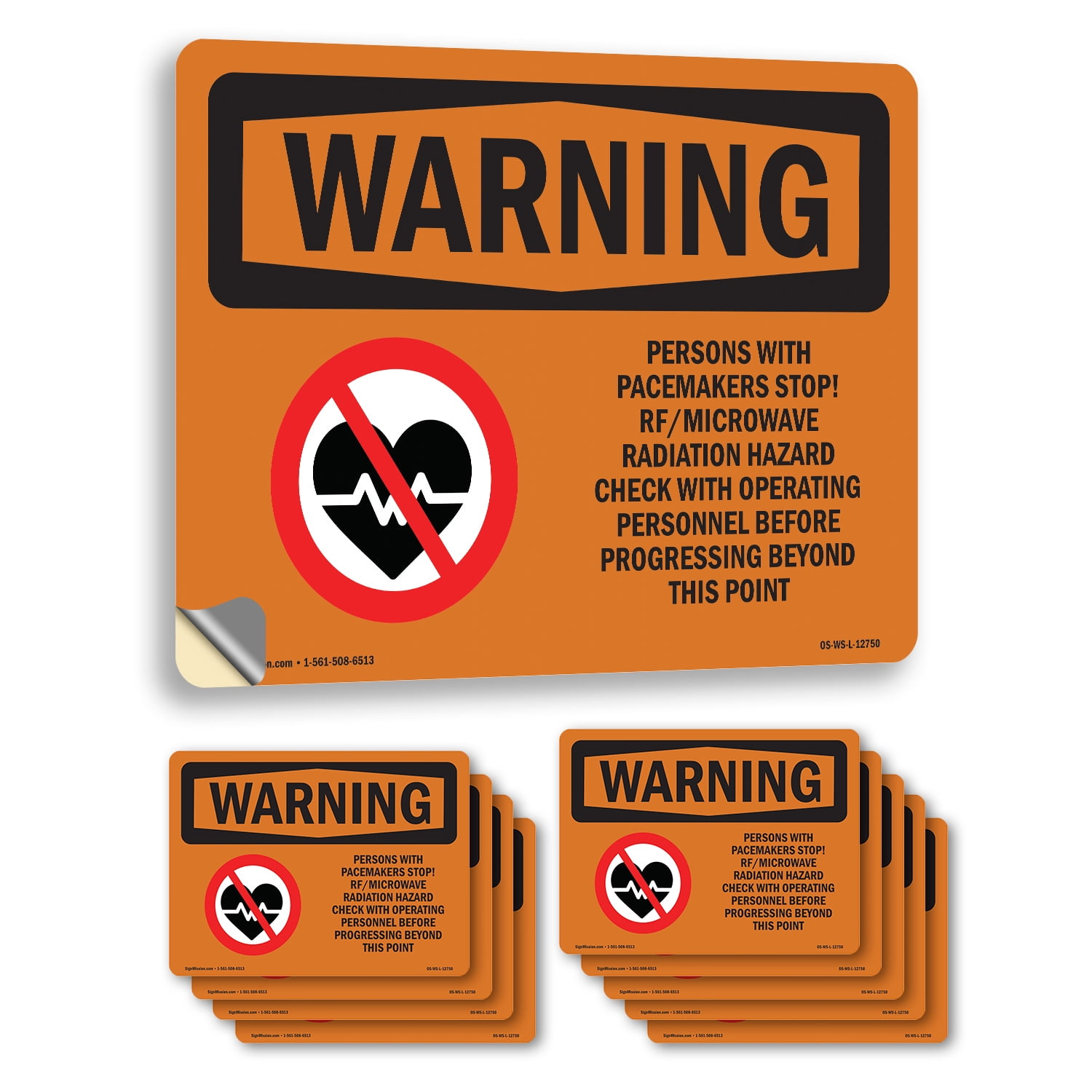 Pacemakers Stop Rf Microwave Radiation OSHA WARNING Vinyl Decal Label ...