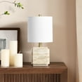 Pacha 16" Tall Stone Table Lamp with Fabric Shade in Natural Travertine ...