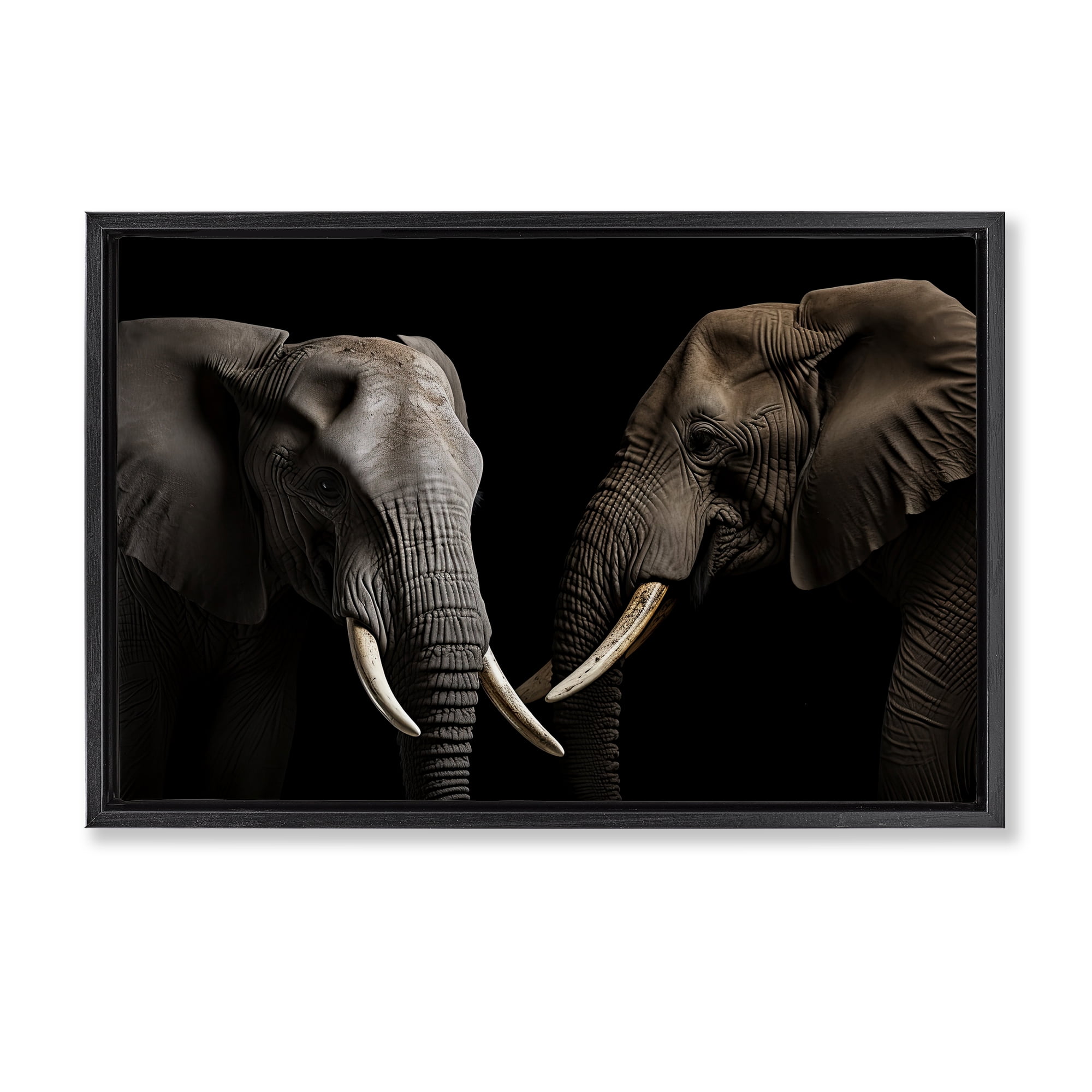 Pachyderm Elephant Pair Black Framed Floater Canvas Wall Art, design by ...