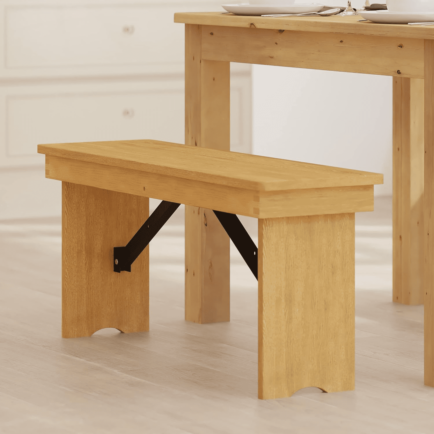 Pacia 40" x 12" Folding Farm Bench Solid Pine Entryway Bench in Light ...