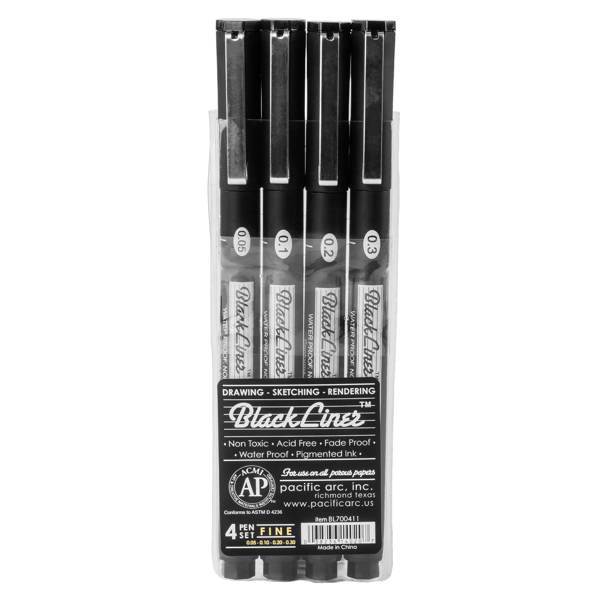 Pacific Arc, Blackliner Black Fineliner Pens, Set of 4 Differently ...