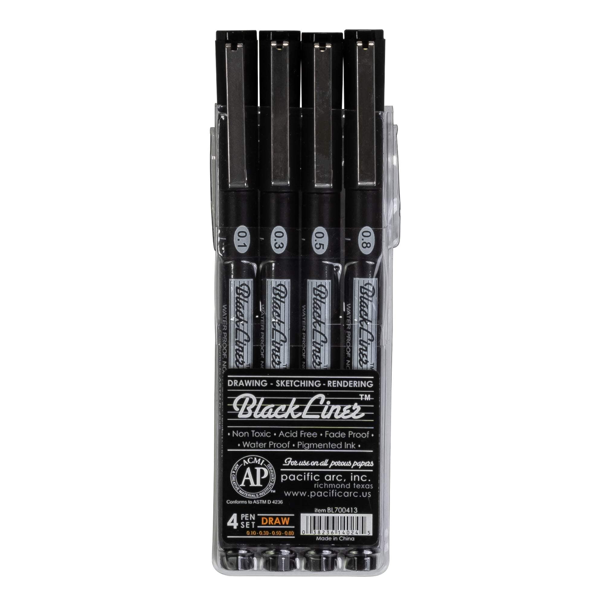 Pacific Arc, Blackliner Black Fineliner Pens, Set of 4 Differently ...
