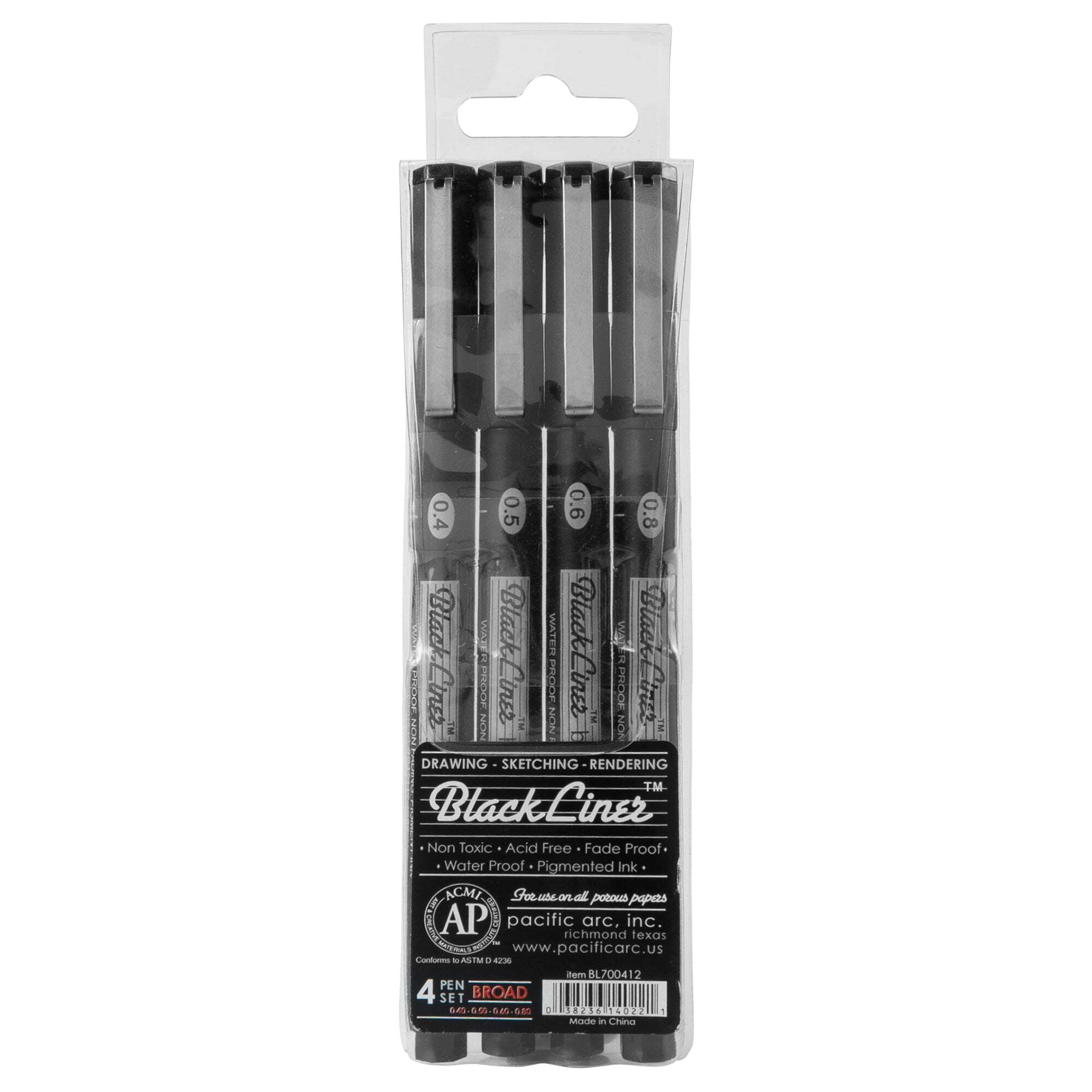 Pacific Arc, Blackliner Black Fineliner Pens, Set of 4 Differently ...