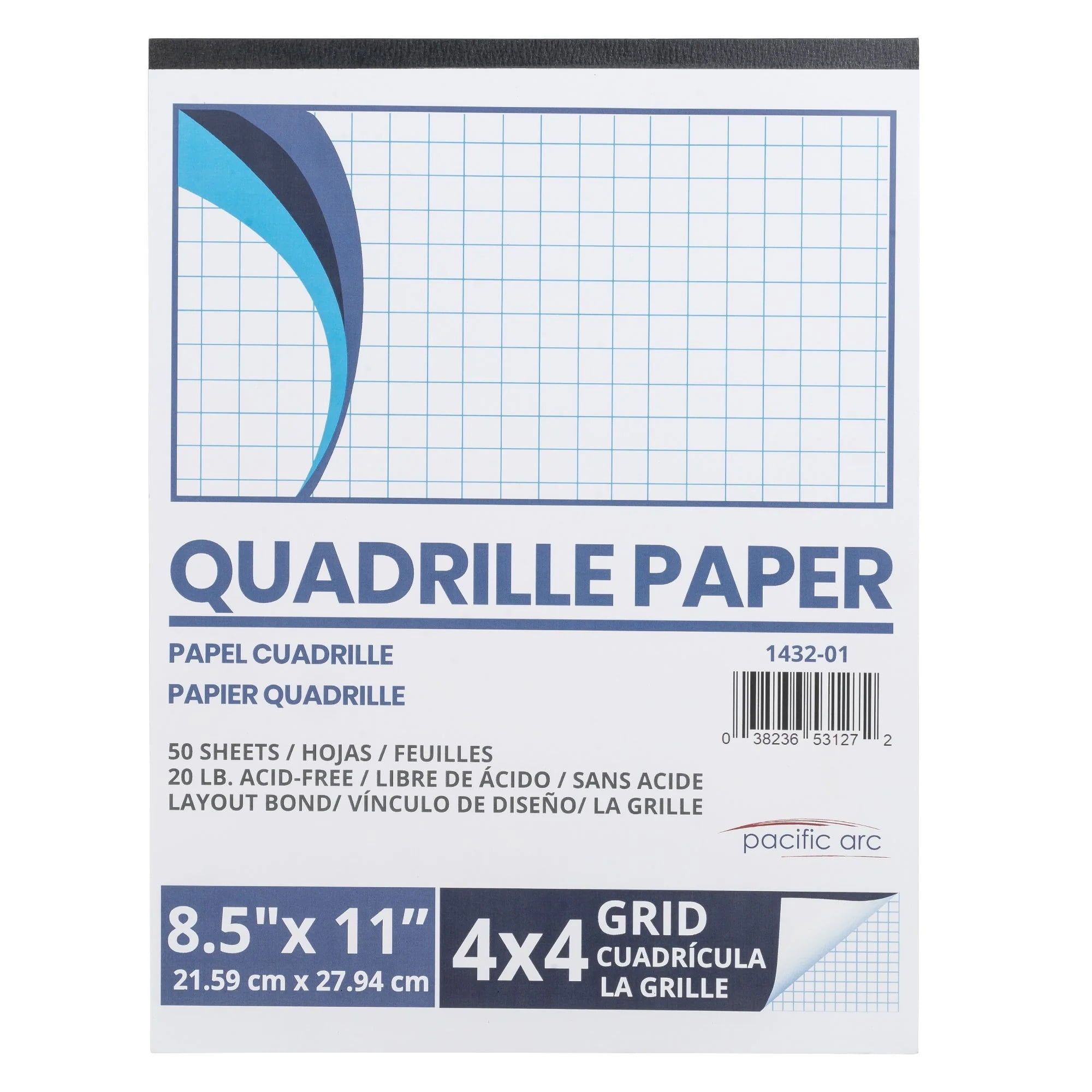 Pacific Arc, Quadrille Paper Pad, 50 Sheets 8.5 Inch x 11 Inch, 4 x 4 ...
