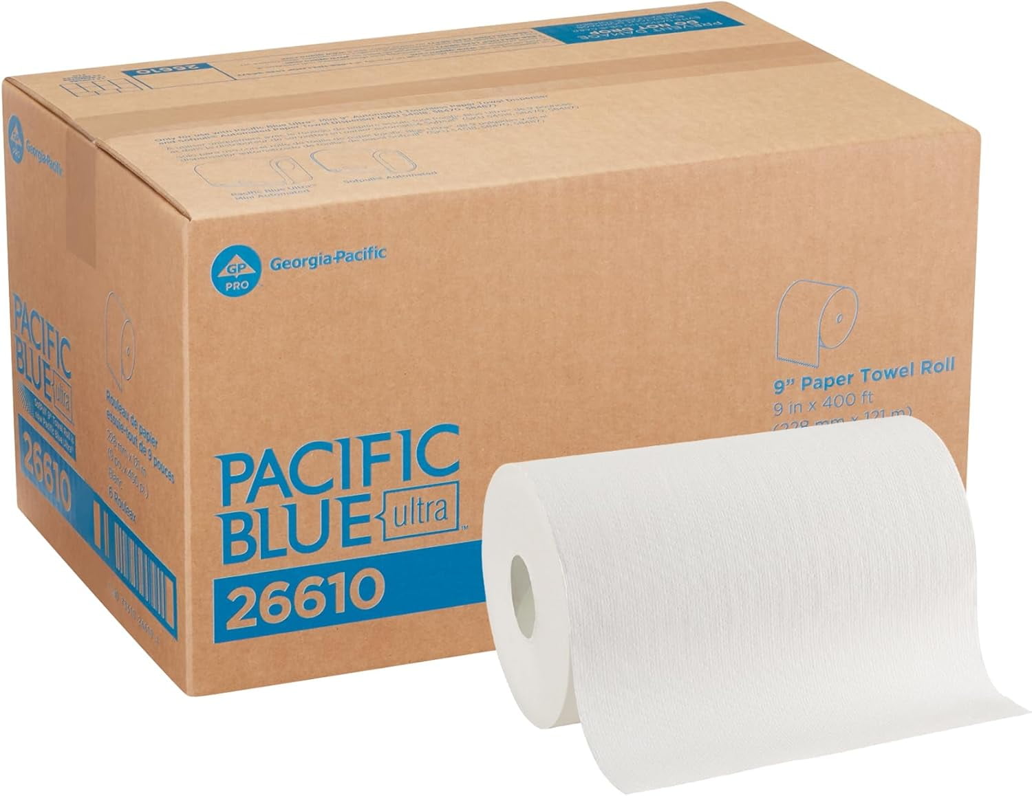 Pacific Blue Ultra, 9" Paper Towel Rolls (26610), White, 6 Rolls per ...