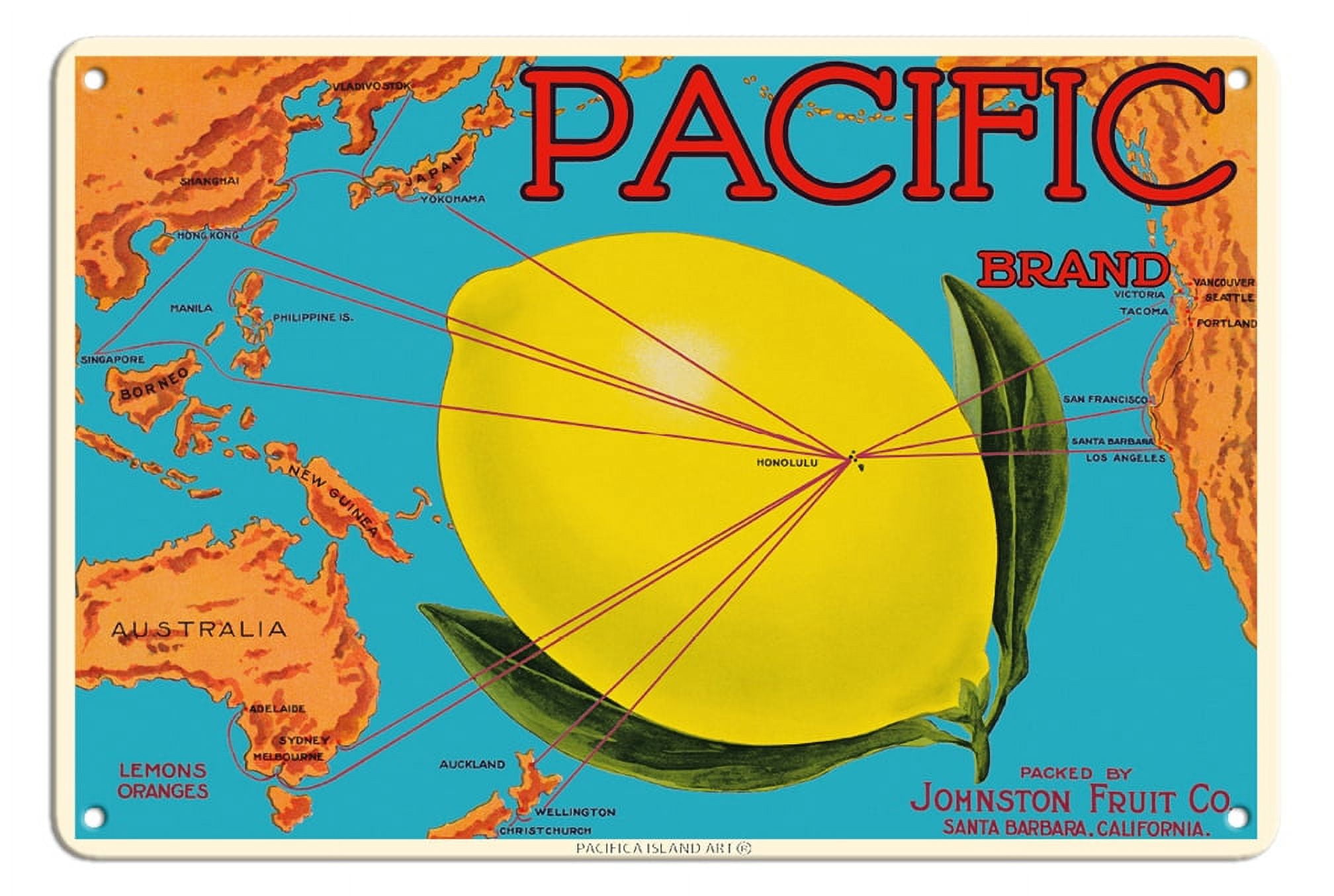 Pacific Brand - Johnston Fruit Co. - Pacific Ocean Map Routes - Citrus ...