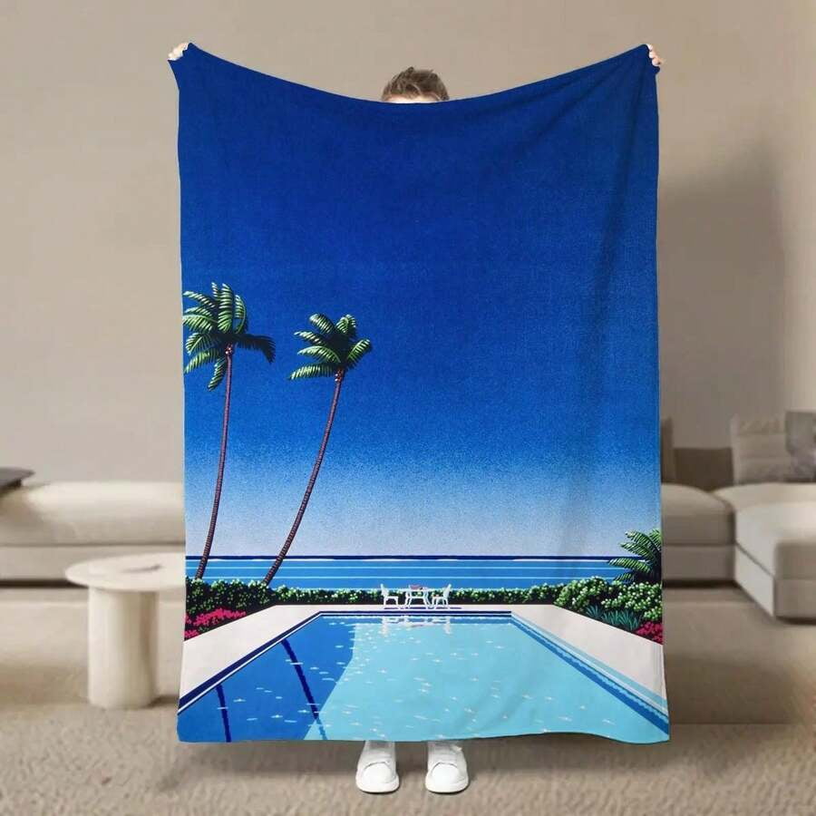 Pacific Breeze 80s Retro Coastal Flannel Blanket, Heavyweight All ...