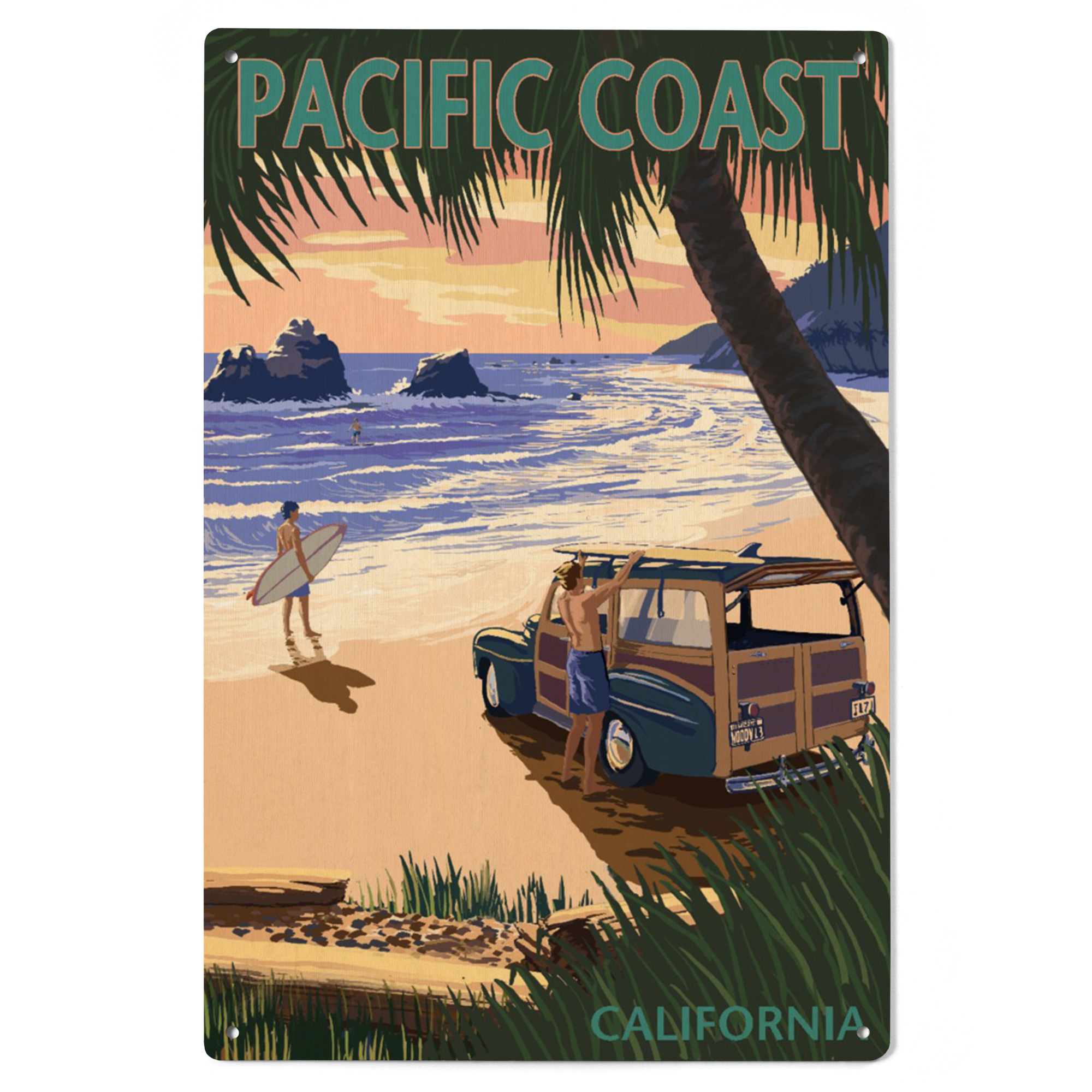 Pacific Coast, California, Woody on Beach Birch Wood Wall Sign (6x9 ...