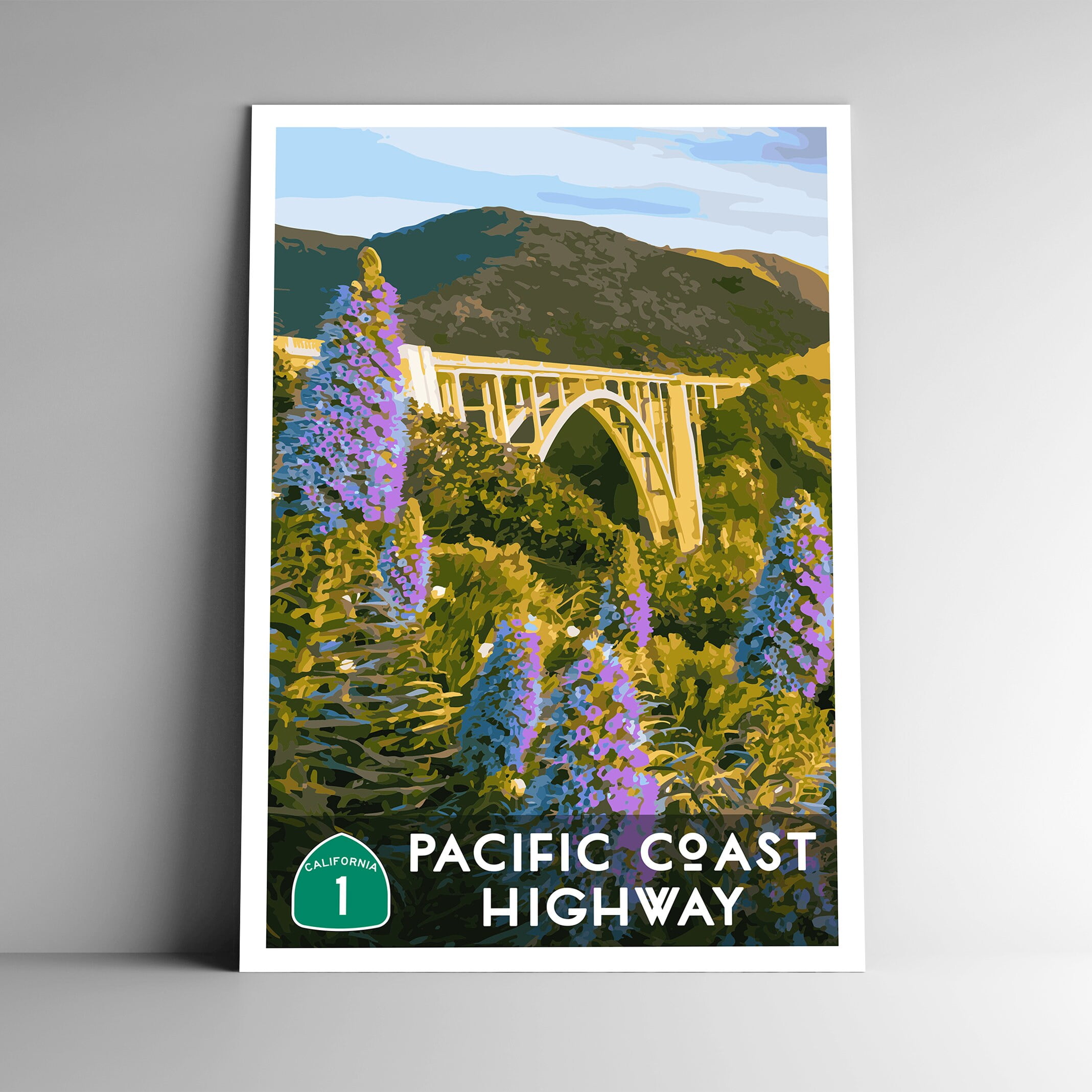 Pacific Coast Highway Vintage Travel Poster / Postcard WPA Style Retro ...