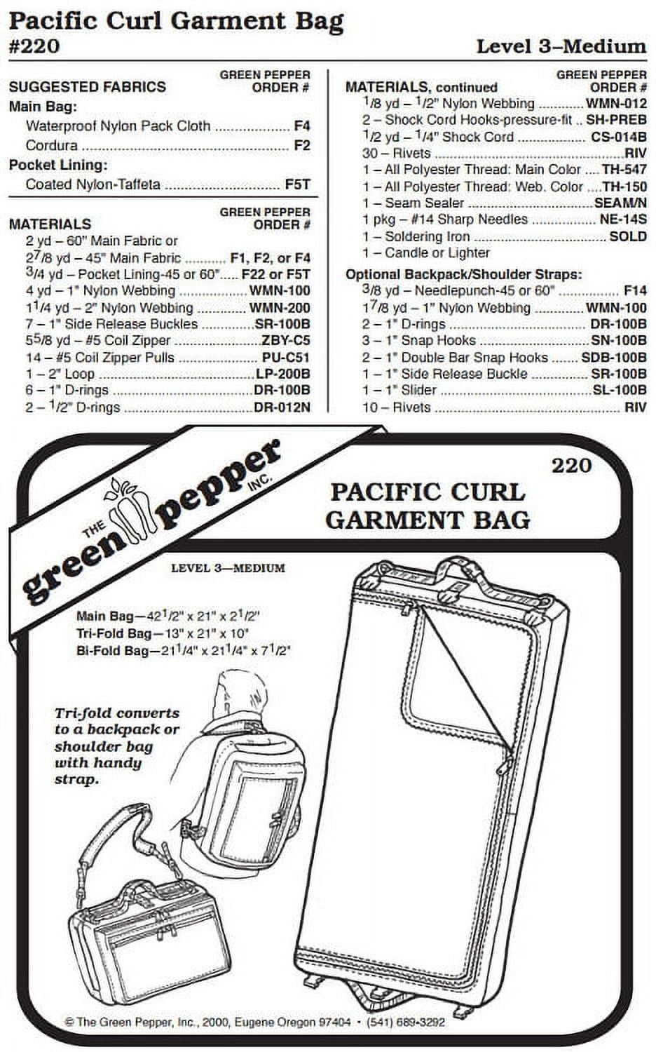 Pacific Curl Garment Bag Luggage #220 Sewing Pattern (Pattern Only ...