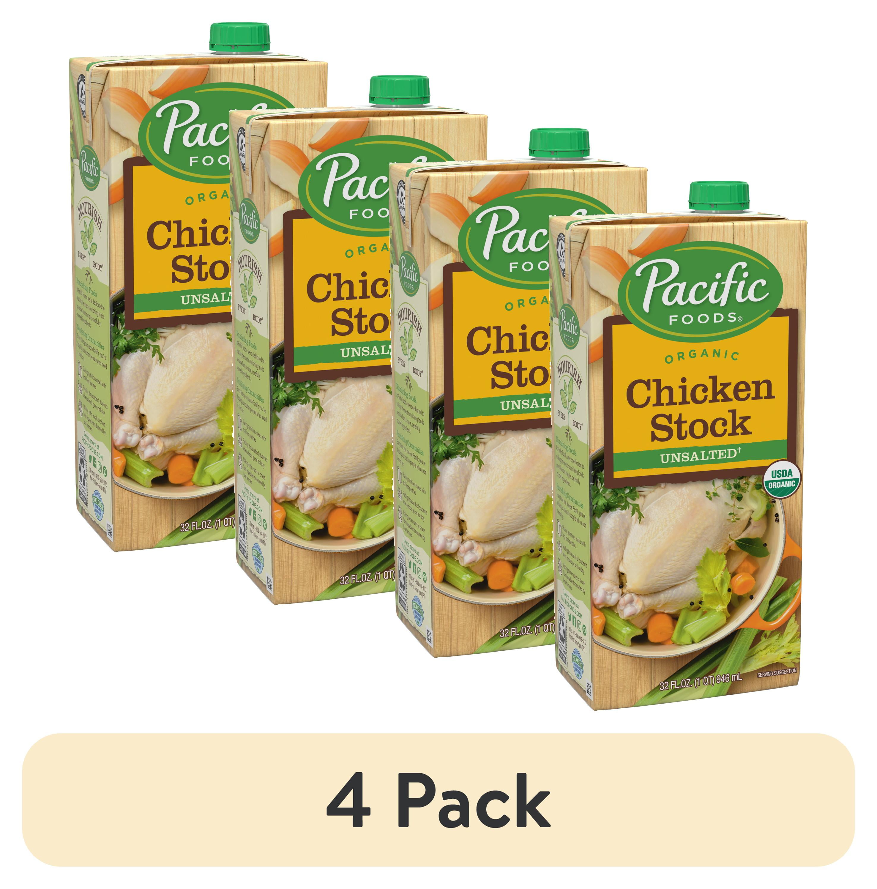 (4 pack) Pacific Foods Organic Unsalted Chicken Stock, 32 oz Carton ...
