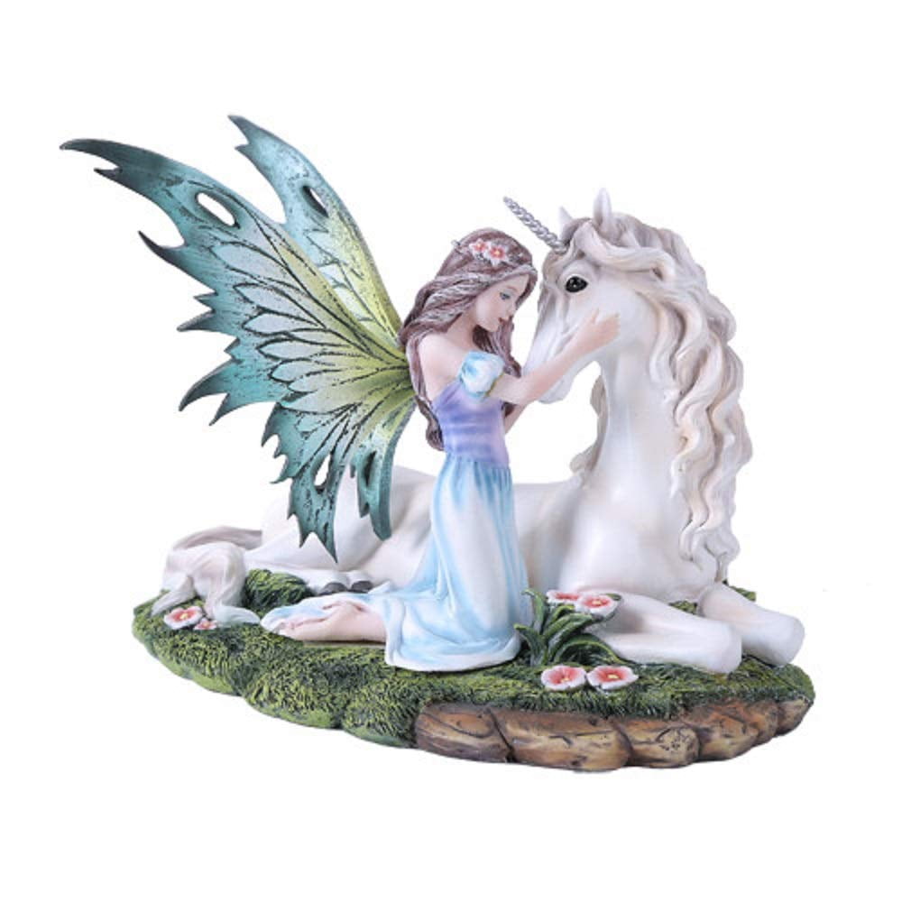 Pacific Giftware Fairy Princess with Unicorn Statue Meadow Flowers ...