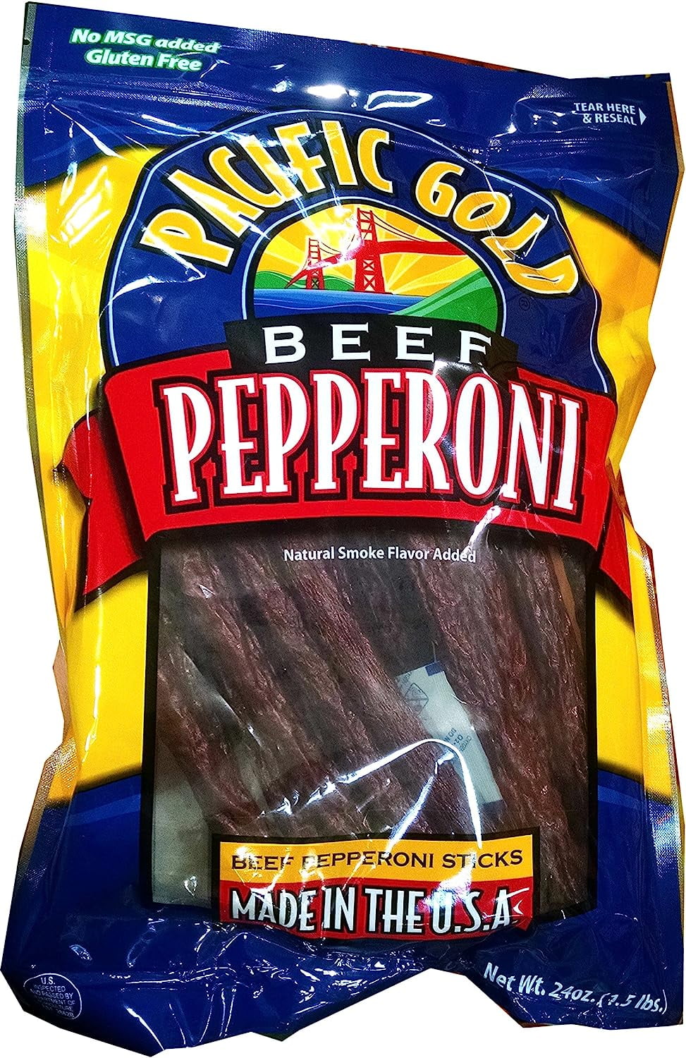 Pacific Gold Beef Pepperoni Jerky Sticks, 24 oz, Smoked Dried Meat ...