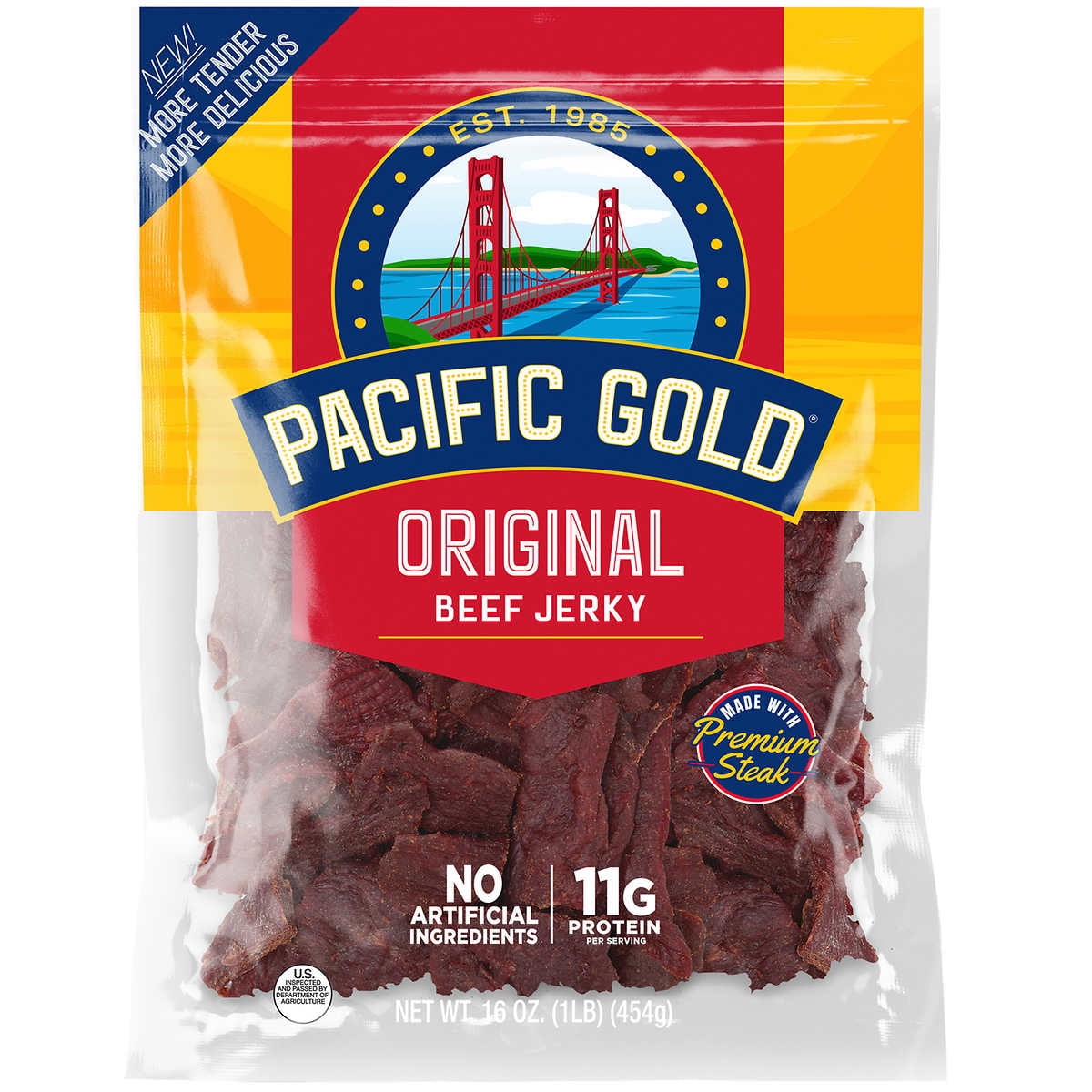 Pacific Gold Original Flavor Beef Jerky, Premium Steak, 16 Ounce ...