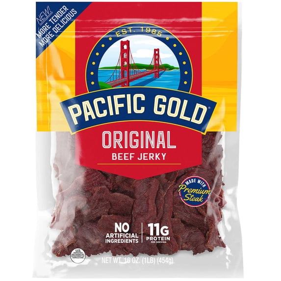 Pacific Gold Original Flavor Beef Jerky, Premium Steak, 16 Ounce ...