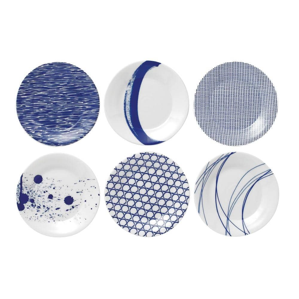 Pacific Mixed Patterns Blue and White Porcelain Tapas Plates (Set of 6 ...