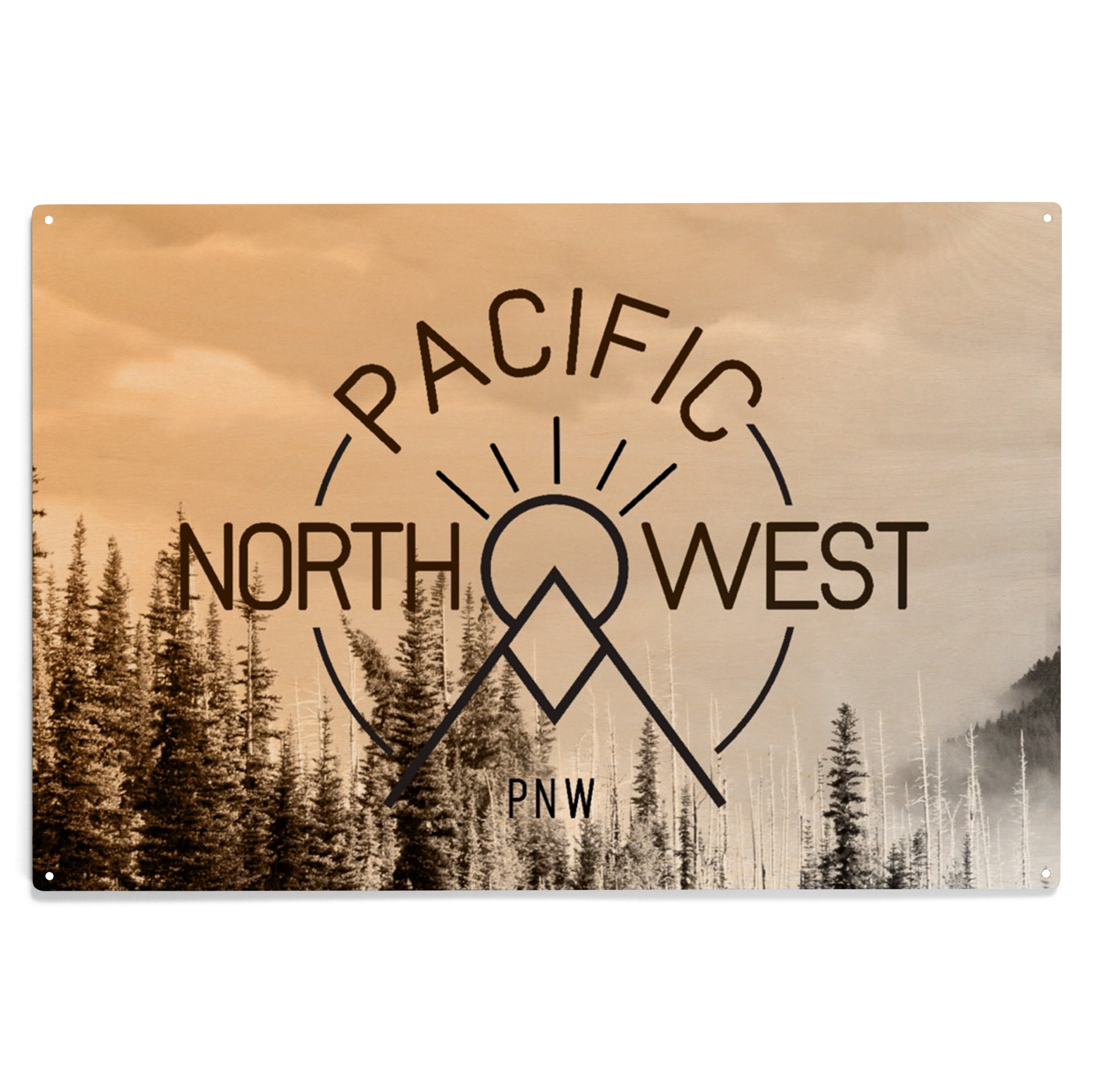 Pacific Northwest, Badge and Forest Birch Wood Wall Sign (10x15 Rustic ...
