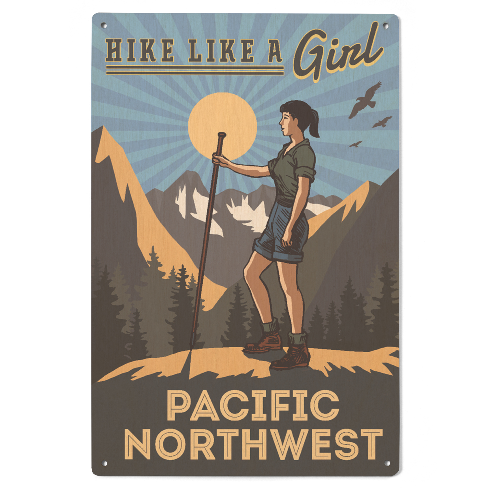 Pacific Northwest, Hike Like a Girl, Valley View Birch Wood Wall Sign ...