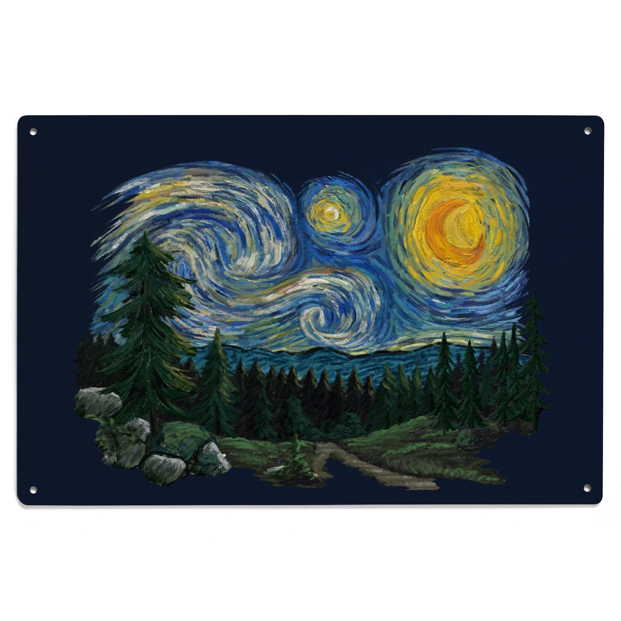 Pacific Northwest, Van Gogh Starry Night, Contour Birch Wood Wall Sign ...