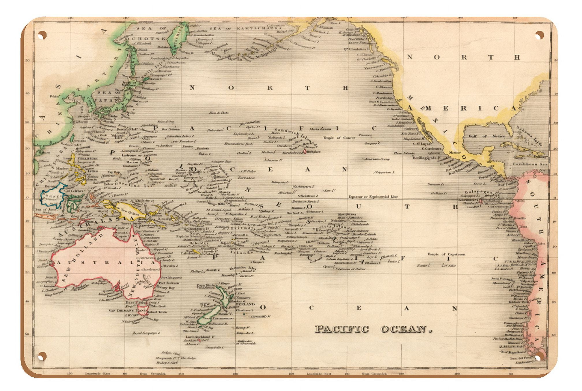 Pacific Ocean - Dower's General Atlas of the Earth - Vintage Colored ...