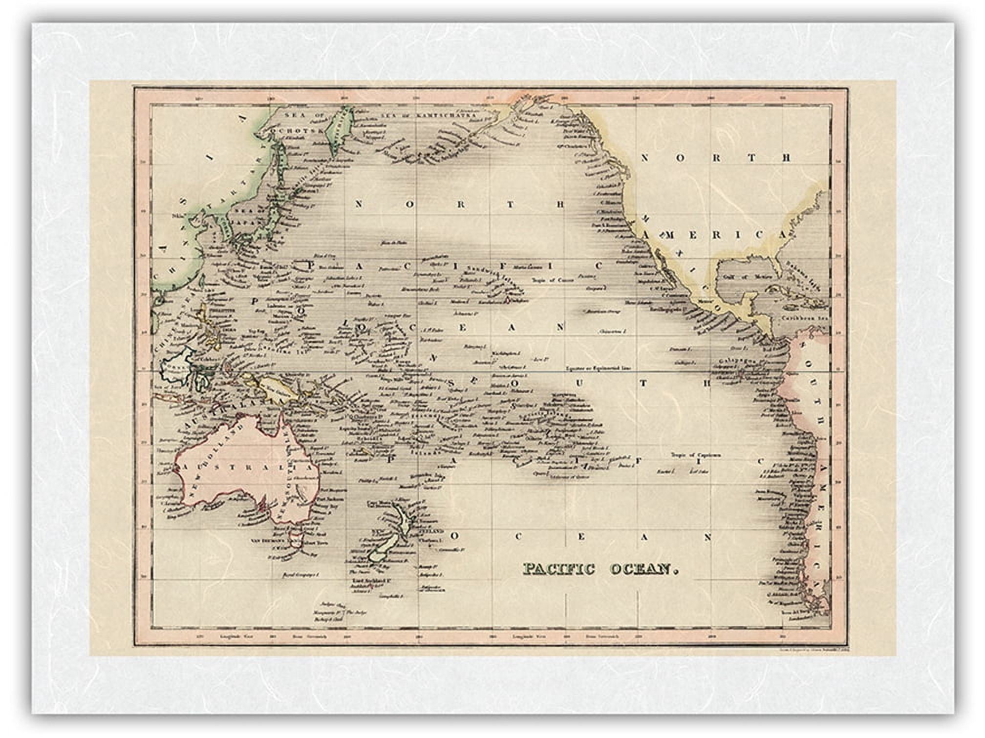 Pacific Ocean - Dower's General Atlas of the Earth - Vintage Colored ...