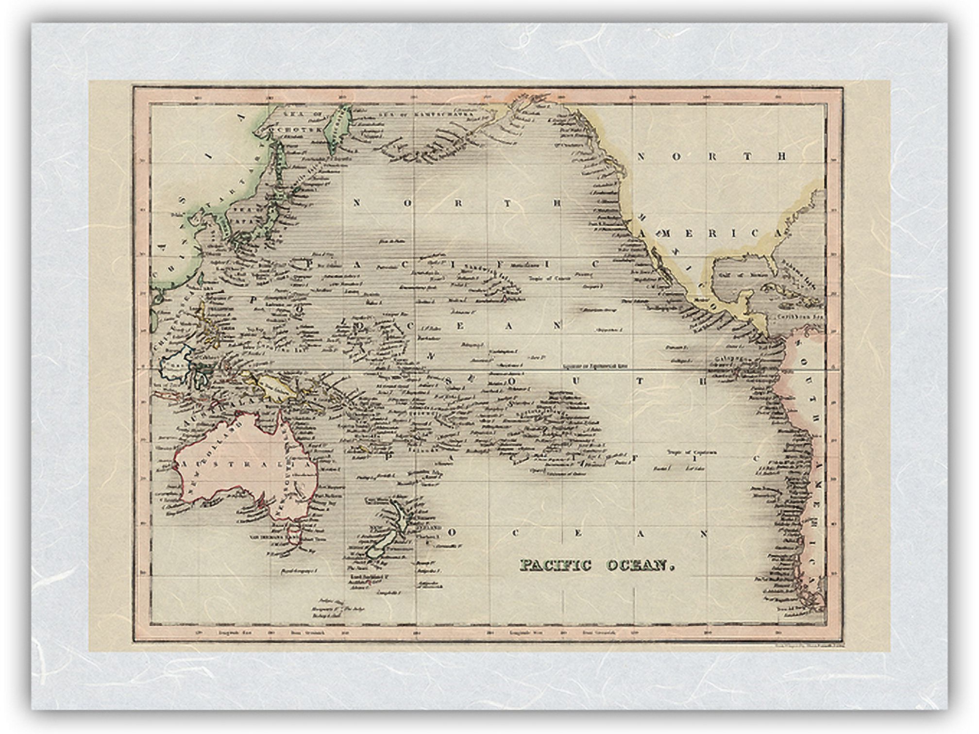 Pacific Ocean - Dower's General Atlas of the Earth - Vintage Colored ...
