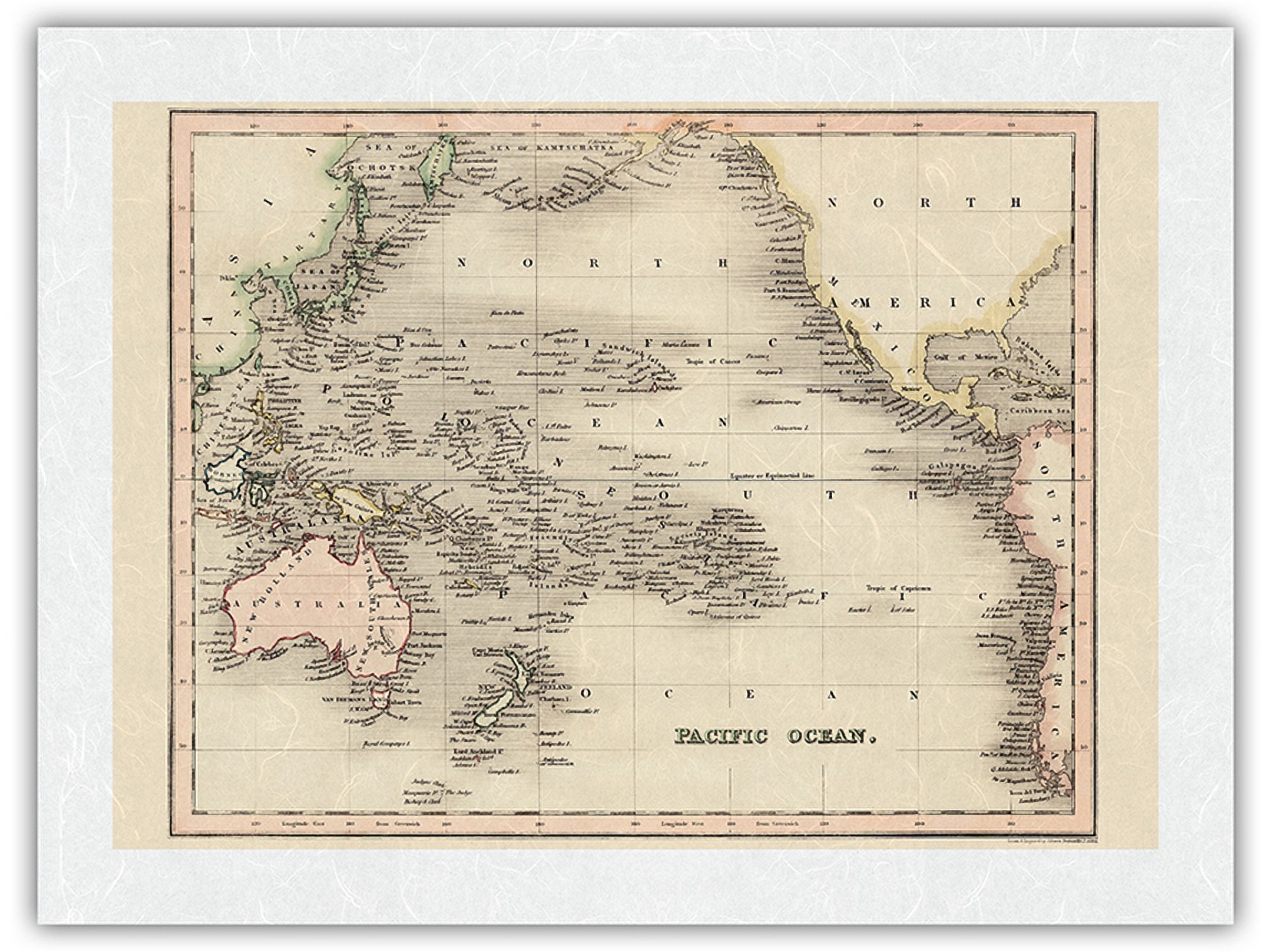 Pacific Ocean - Dower's General Atlas of the Earth - Vintage Colored ...