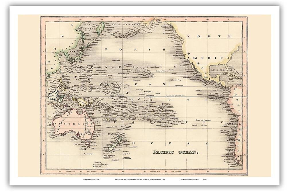 Pacific Ocean - Dower's General Atlas of the Earth - Vintage Colored ...