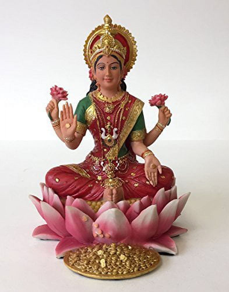 Pacific Trading Lakshmi Hindu Goddess on Lotus Statue Sculpture ...