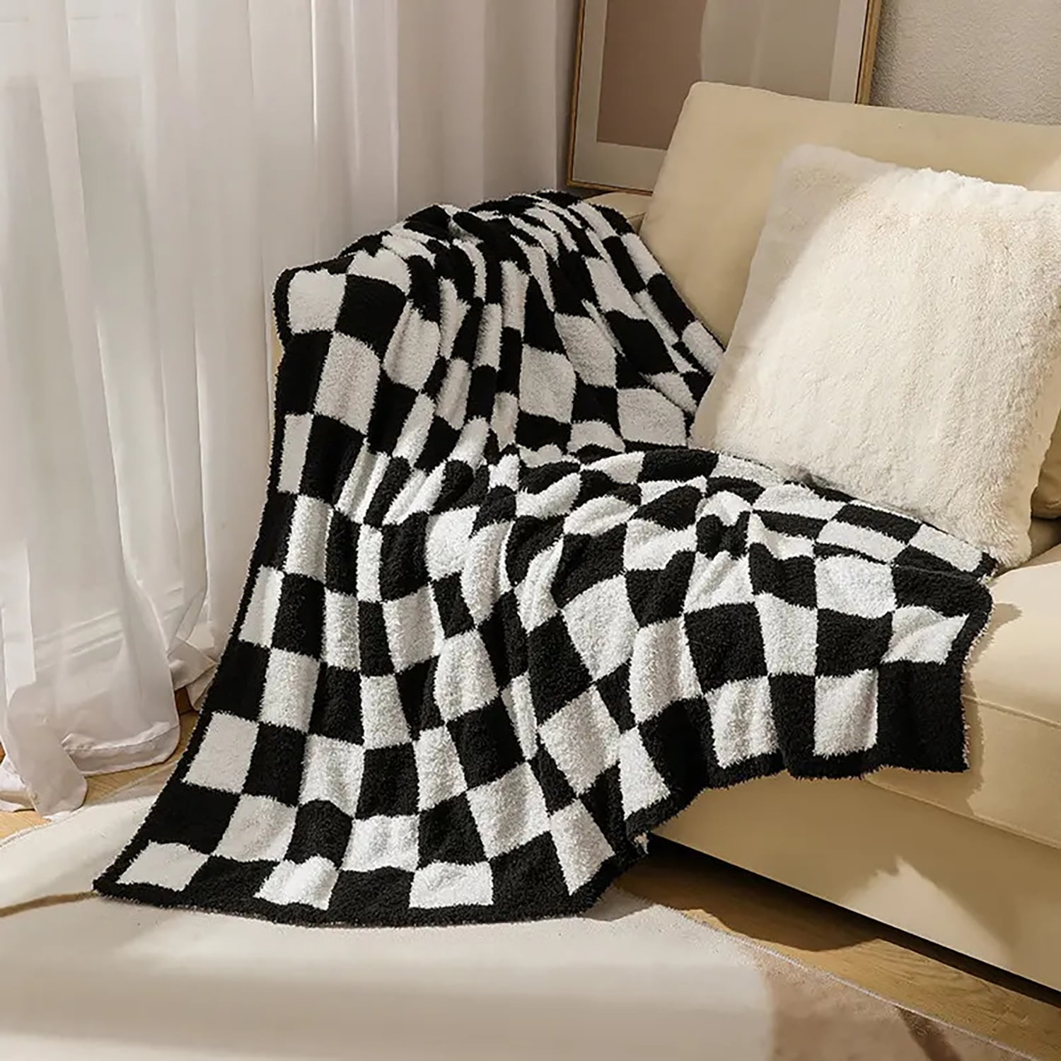 PacificPlex Plush Reversible Soft Preppy Checkerboard Throw Blanket, 50 ...