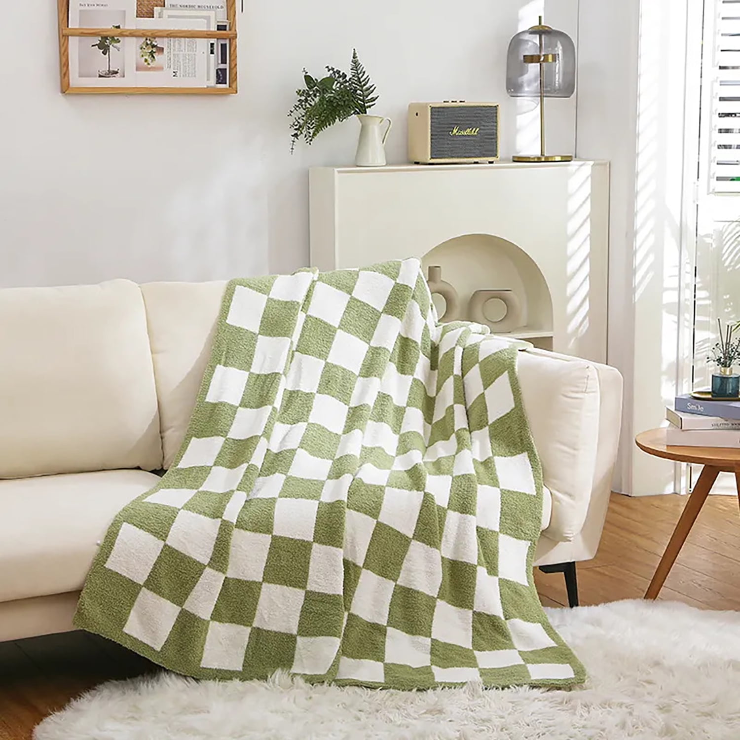 PacificPlex Plush Reversible Soft Preppy Checkerboard Throw Blanket, 50 ...