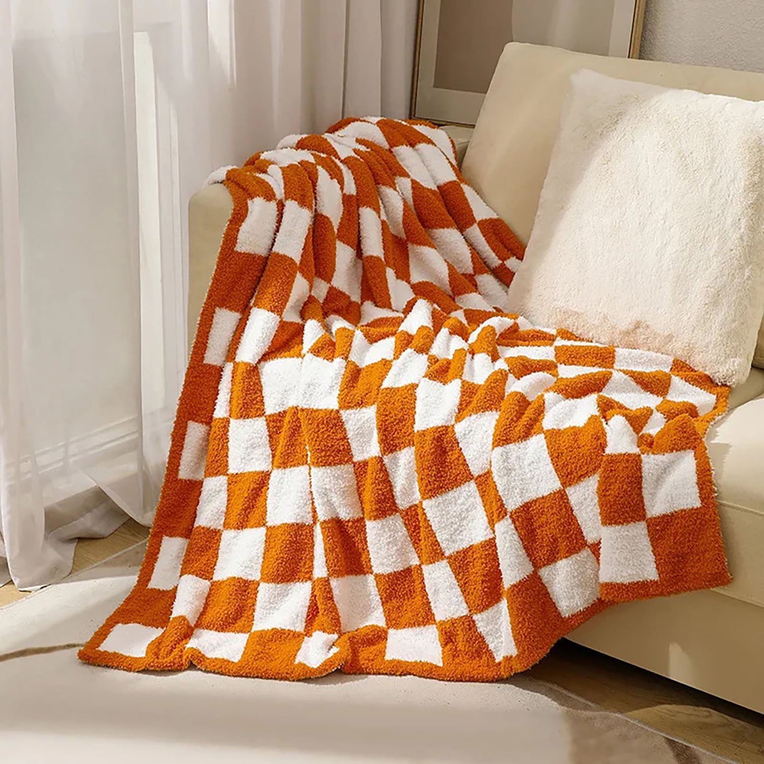 PacificPlex Plush Reversible Soft Preppy Checkerboard Throw Blanket, 50 ...