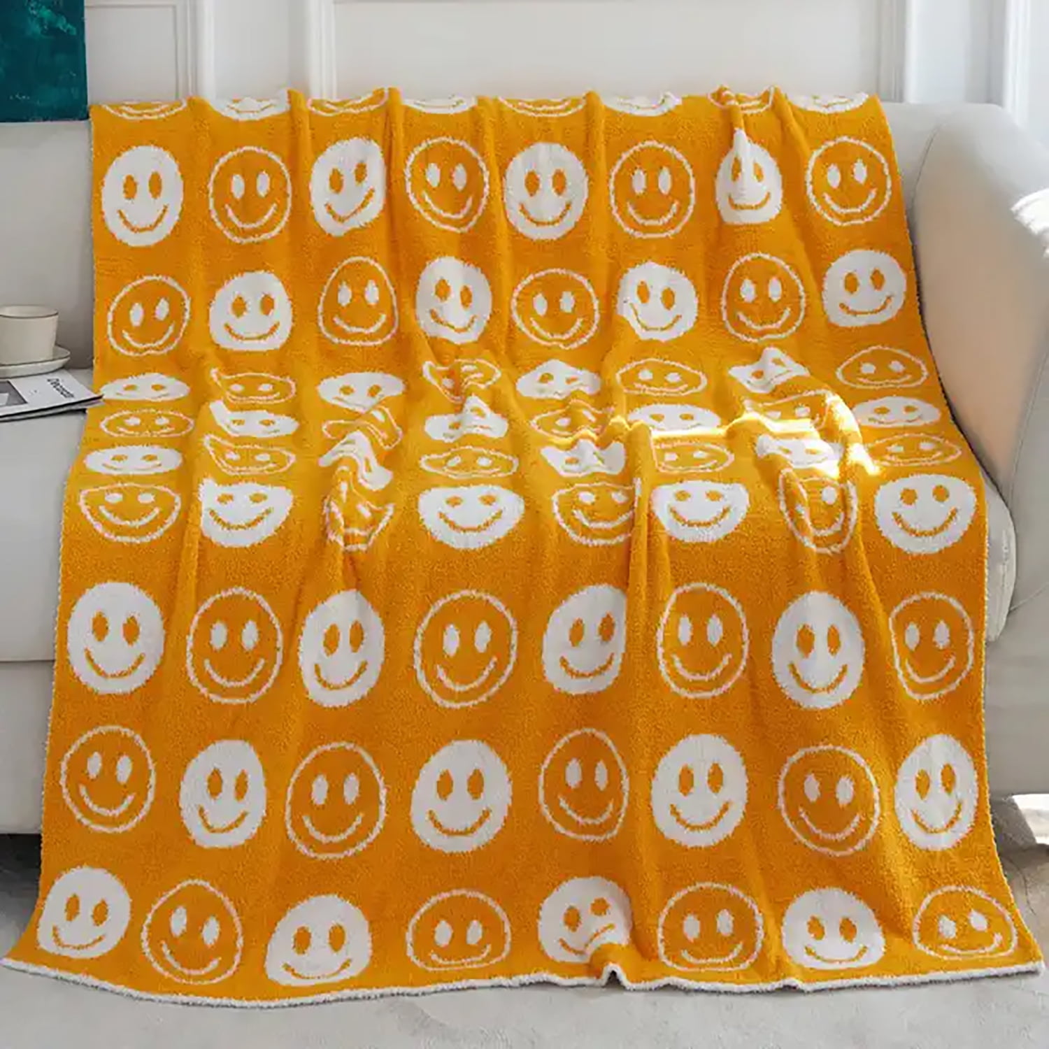 PacificPlex Preppy Plush Soft Smile Happy Face Blanket Reversible (50 x ...
