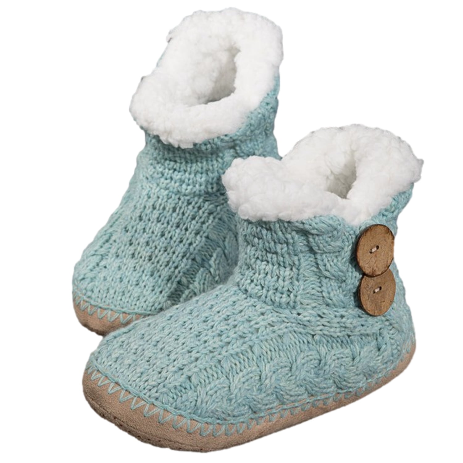 PacificPlex Womens Cable Knit Faux Shearling Fur Lined Bootie Slippers ...