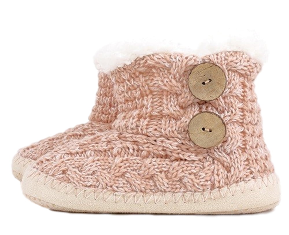 PacificPlex Womens Cable Knit Faux Shearling Fur Lined Bootie Slippers ...