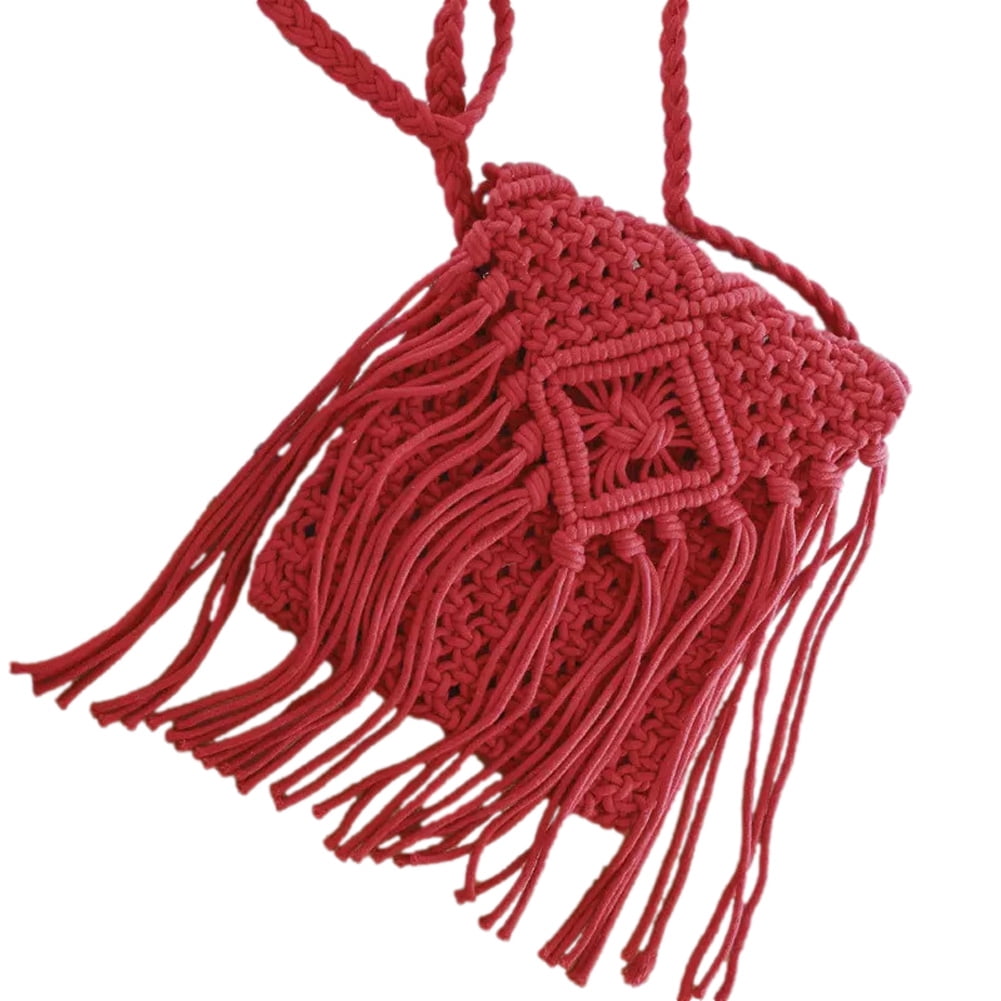 PacificPlex Womens Cotton Macrame Crochet Fringe Crossbody Bag Purse ...