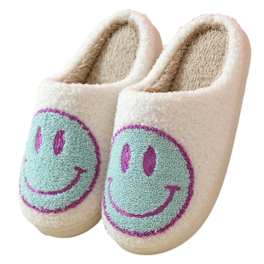 PacificPlex Womens Fuzzy Preppy Smile Slippers Retro Cozy Comfy Plush ...