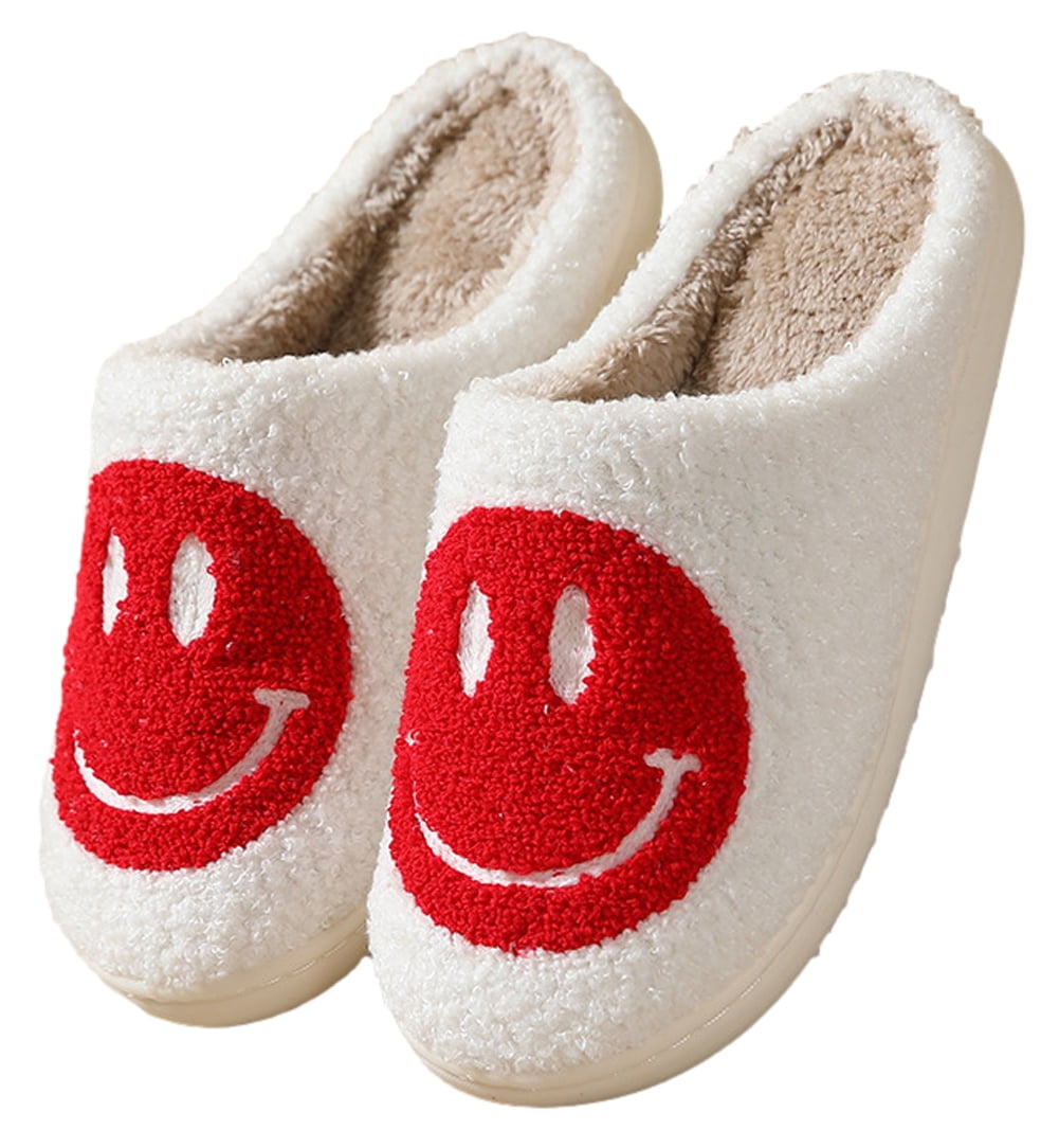 PacificPlex Womens Fuzzy Preppy Smile Slippers Retro Cozy Comfy Plush ...