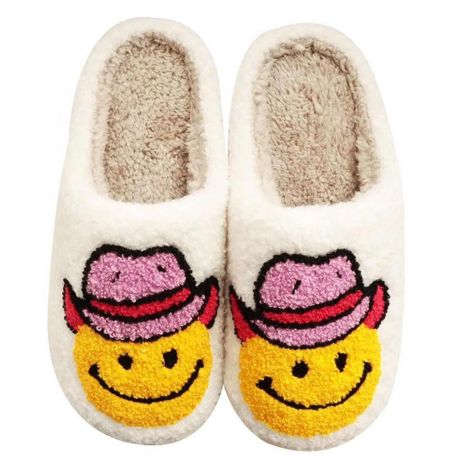 PacificPlex Womens Fuzzy Preppy Smile Slippers Retro Cozy Comfy Plush ...