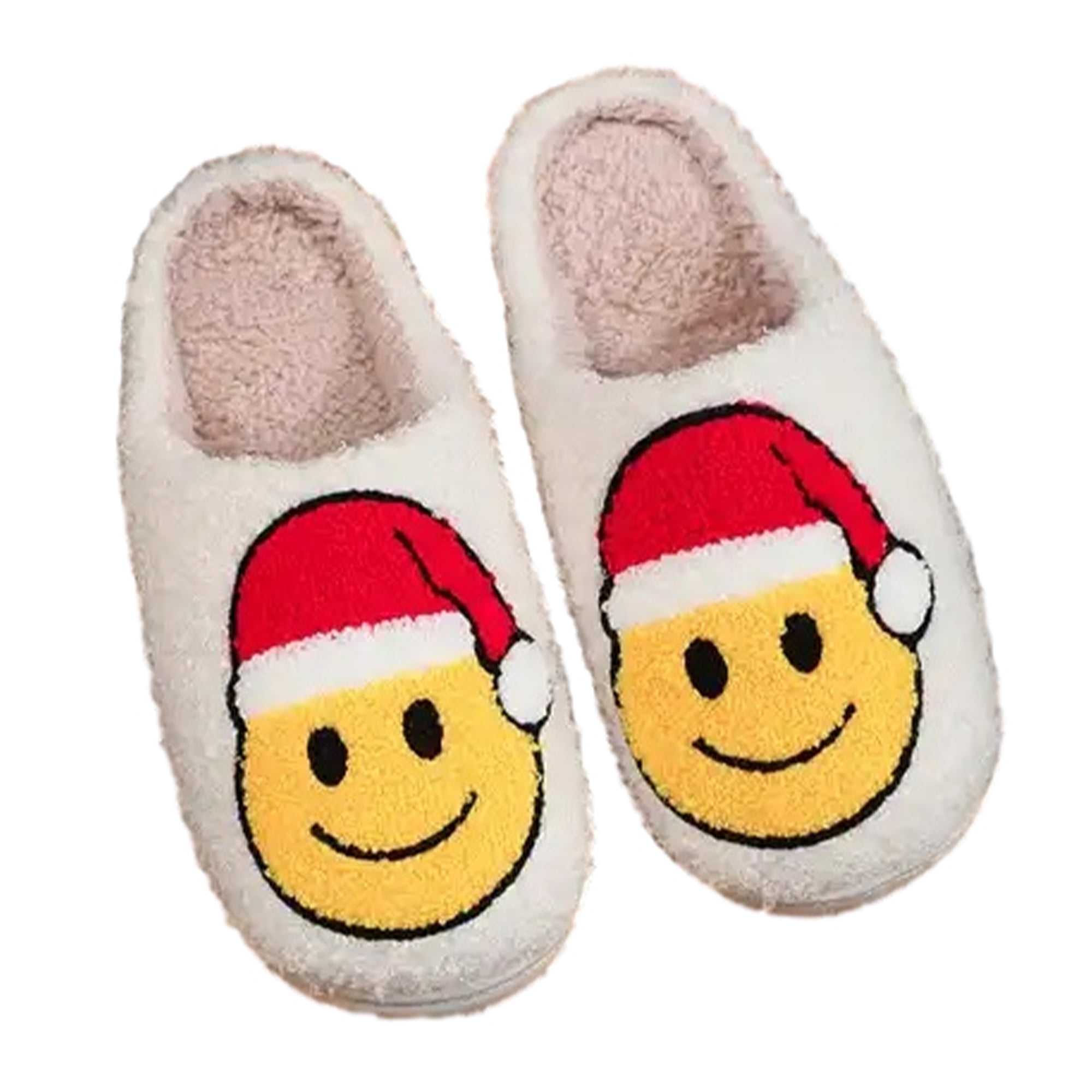 PacificPlex Slippers Womens Plush Happy Face, 5-6, Santa Smiley ...