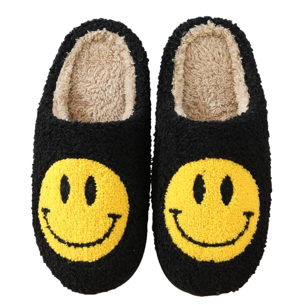 PacificPlex Womens Smiley Fuzzy Preppy Smile Slippers Retro, 11-12 ...