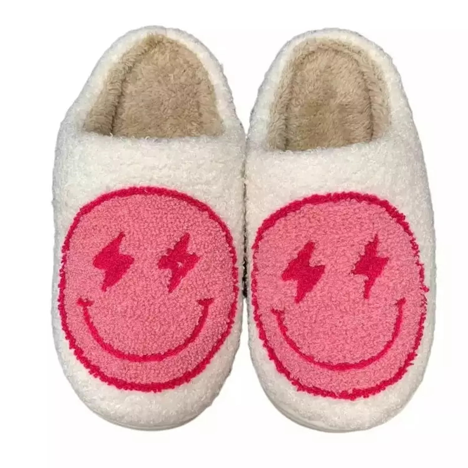 PacificPlex Womens Smiley Fuzzy Preppy Smile Slippers Retro Cozy Comfy ...