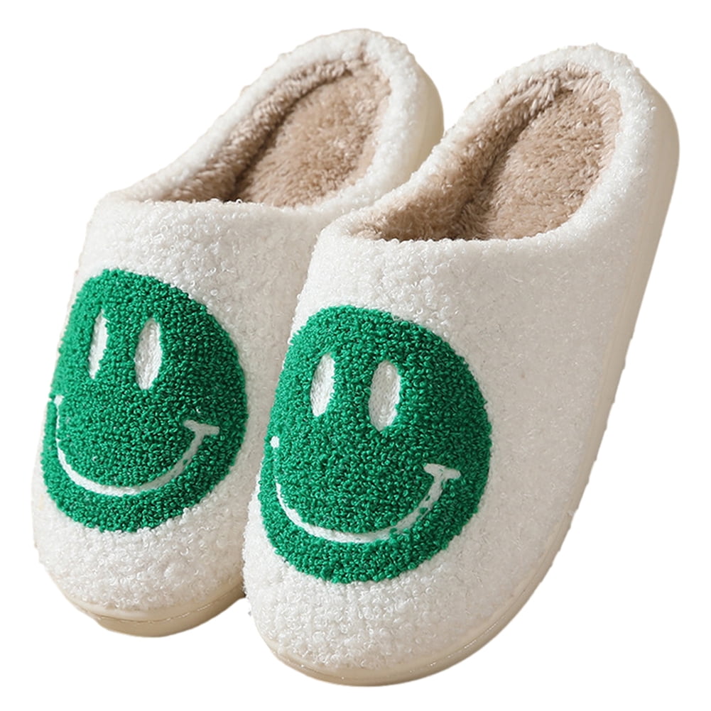 PacificPlex Womens Smiley Fuzzy Preppy Smile Slippers Retro Cozy Comfy ...