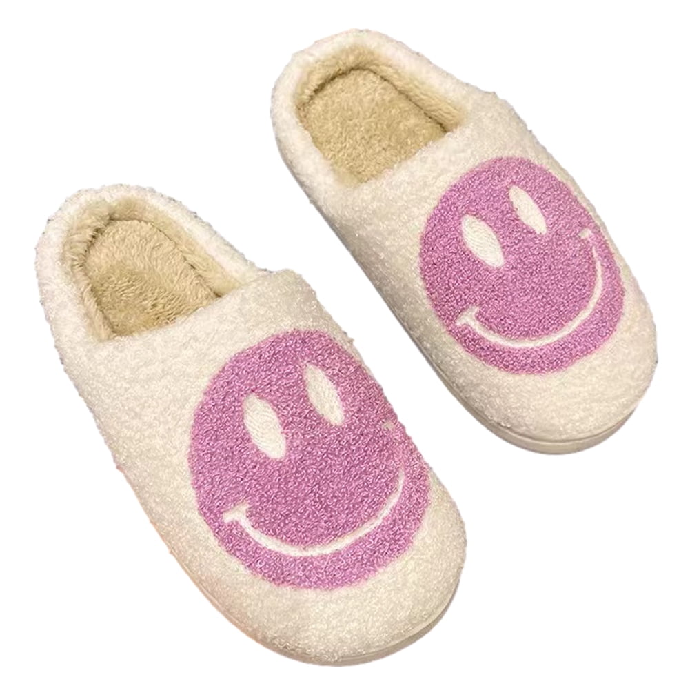 PacificPlex Womens Smiley Fuzzy Preppy Smile Slippers Retro Cozy Comfy ...