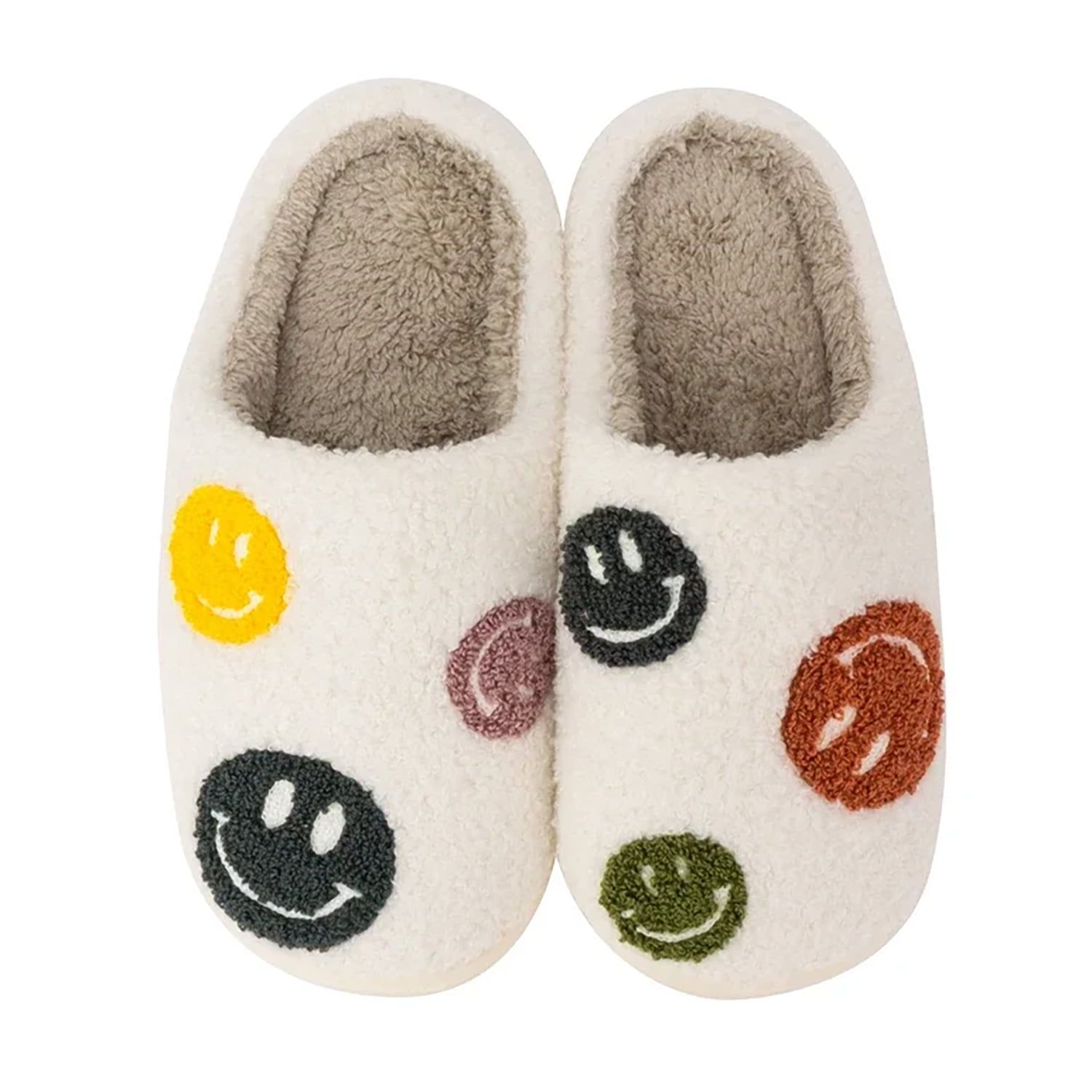 PacificPlex Womens Smiley Fuzzy Preppy Smile Slippers Retro Plush (5-6 ...