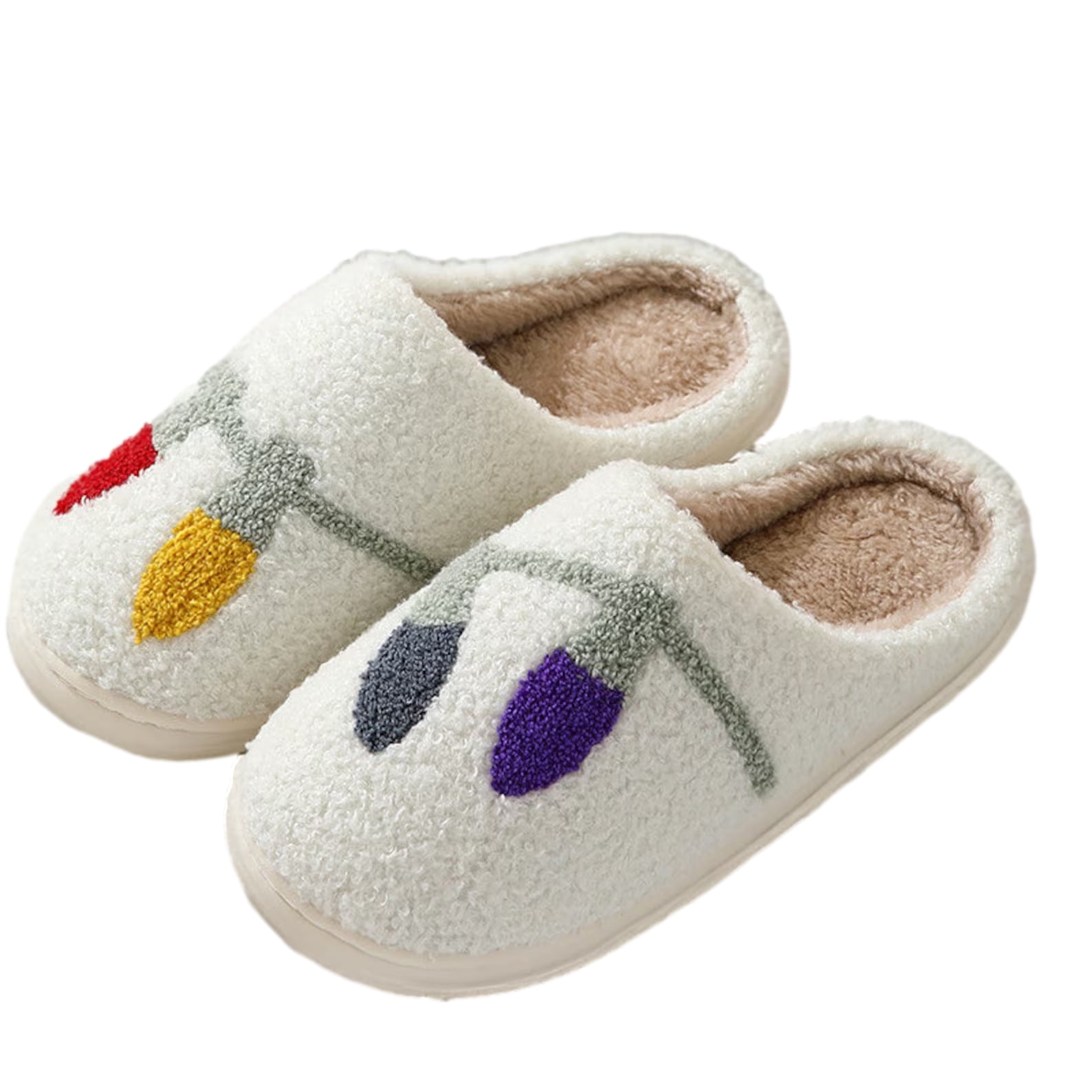 PacificPlex Womens Smiley Preppy Smile Slippers Retro Cozy Plush (9-10. ...